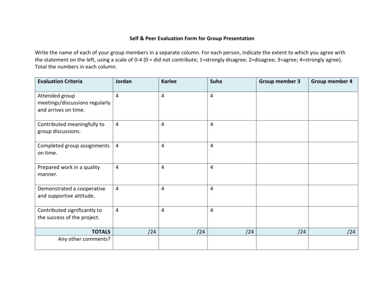 Group Presentation Self & Peer Evaluation Form