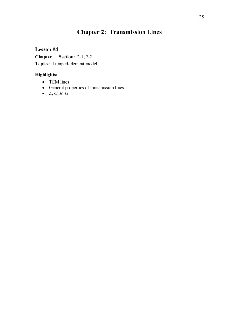 Transmission Lines: Lesson Plan & Chapter Outline
