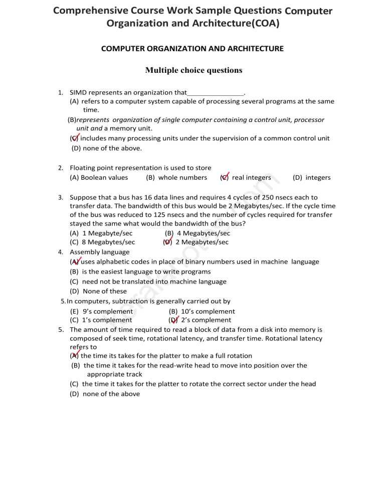 Computer Architecture Exam Questions