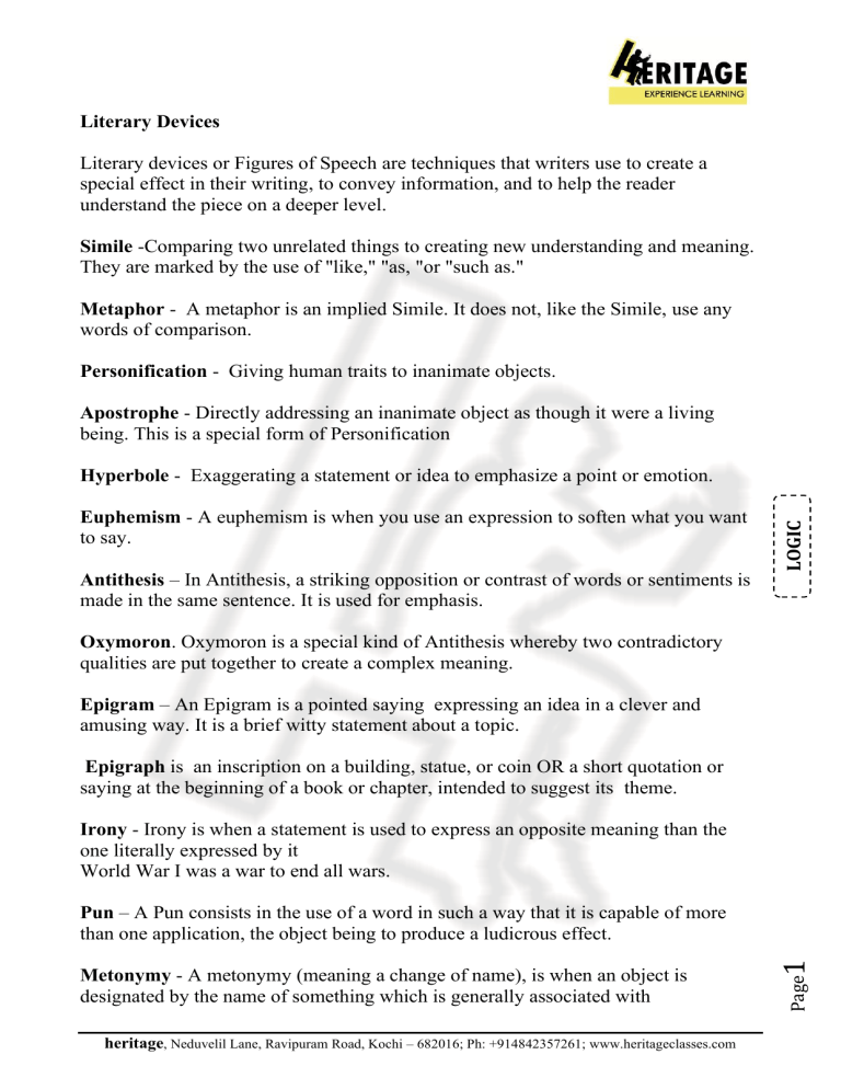 Literary Devices Worksheet: Definitions & Examples