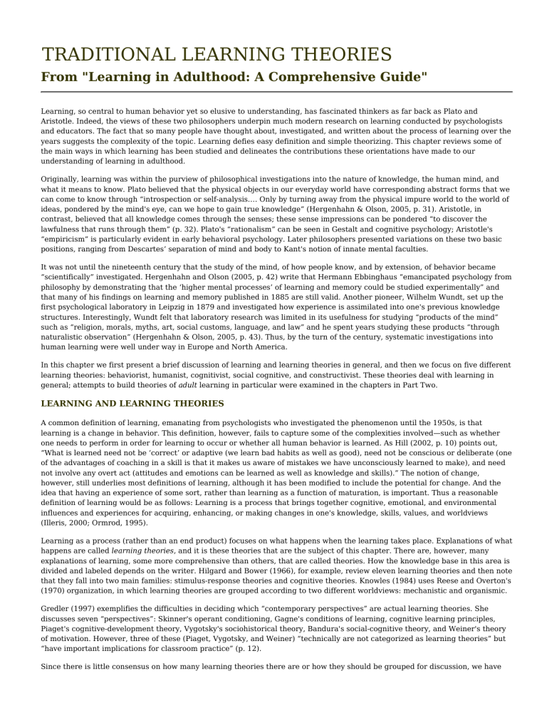 Traditional Learning Theories: Adult Education Guide