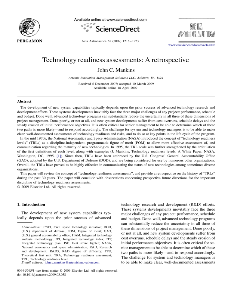 Technology Readiness Assessments: A Retrospective