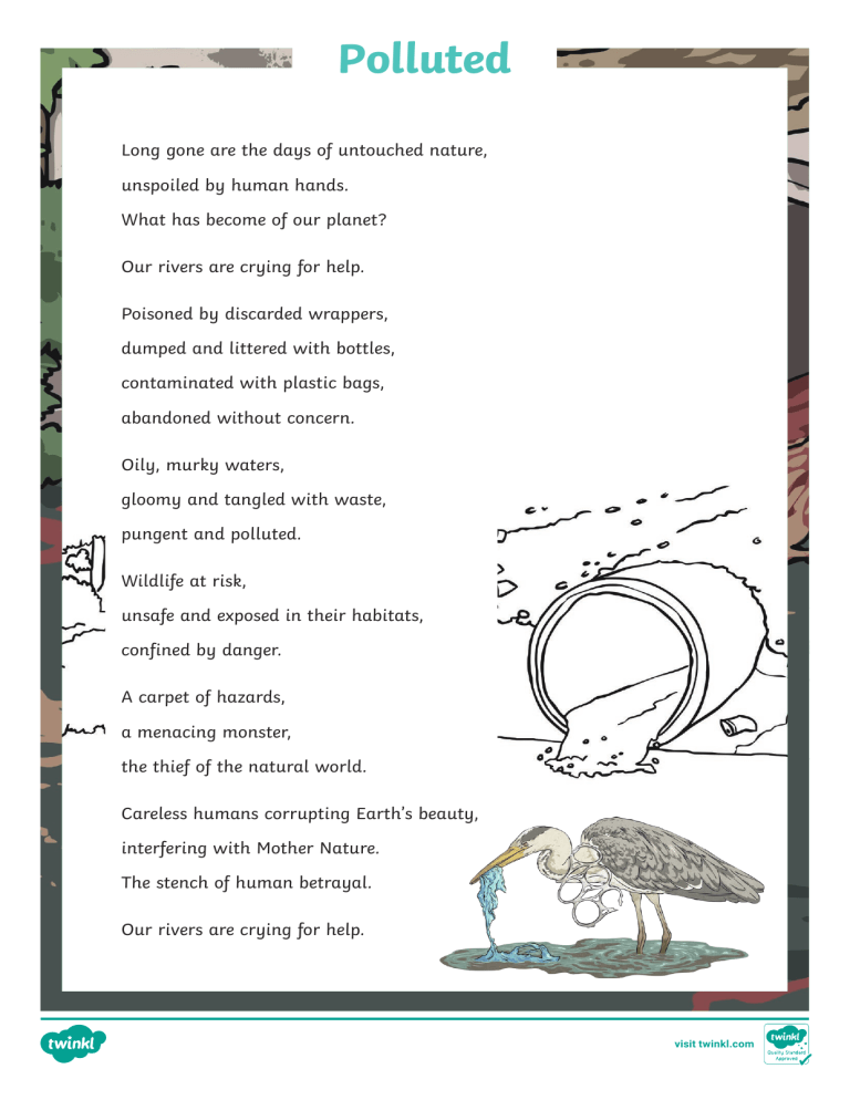 Polluted Poem Worksheet: Environmental Awareness for Kids