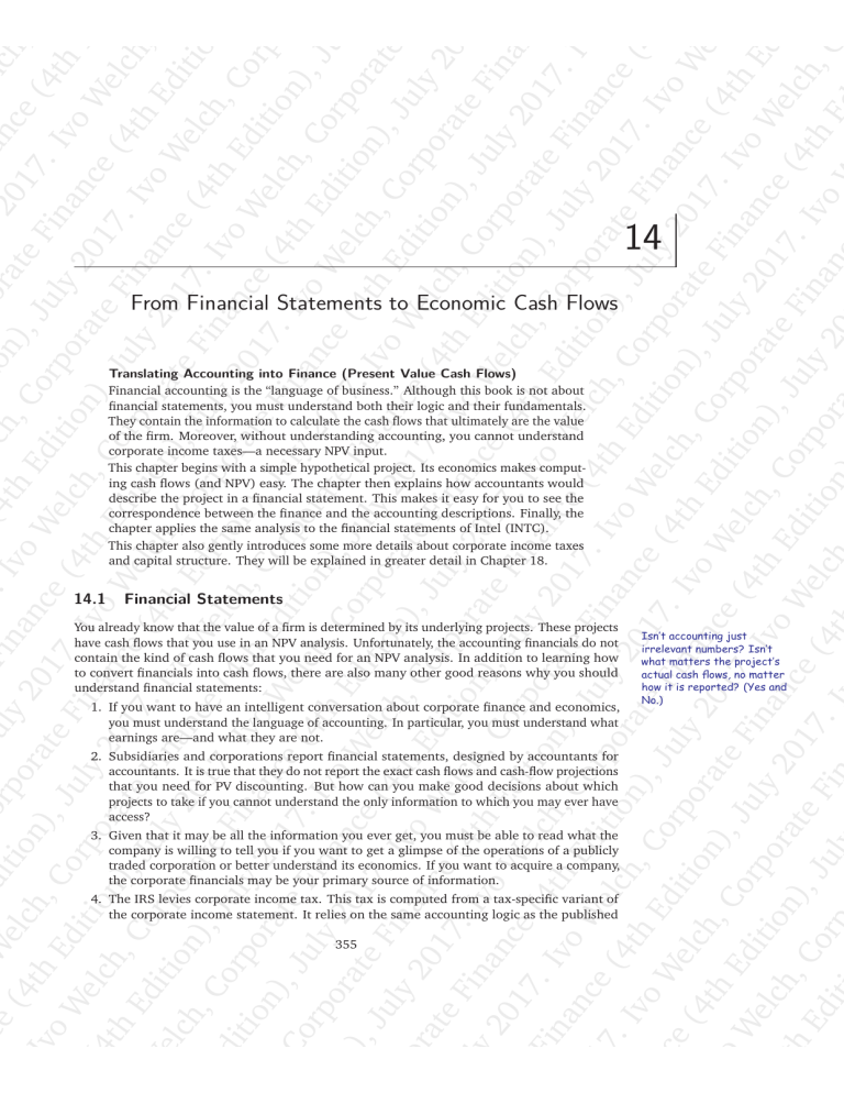 Financial Statements & Cash Flows: Accounting to Finance