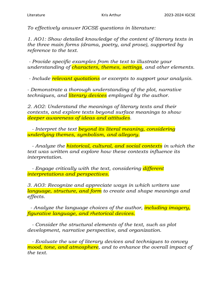 IGCSE Literature Study Guide: Exam Success