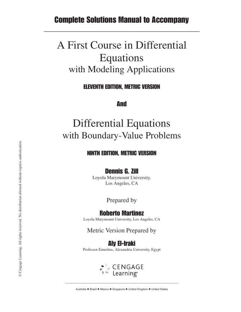 Differential Equations Solutions Manual
