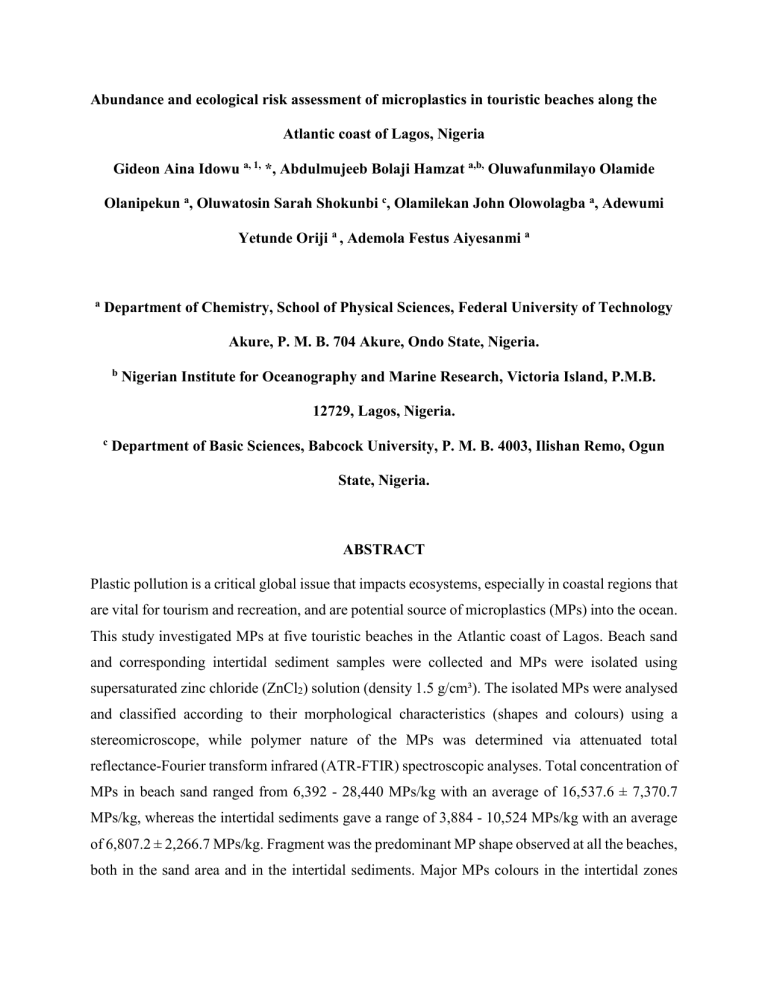 Microplastic Pollution: Lagos Beaches Ecological Risk Assessment