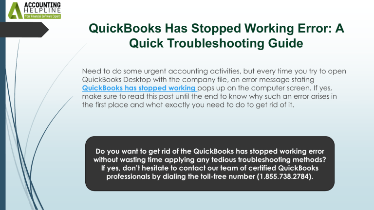 QuickBooks Has Stopped Working Error: Troubleshooting Guide
