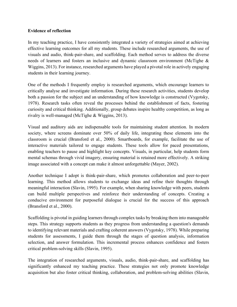 Teaching Reflection: Strategies for Effective Learning Outcomes