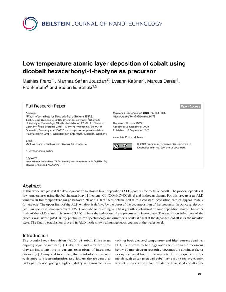 Cobalt ALD: Low-Temperature Deposition Research