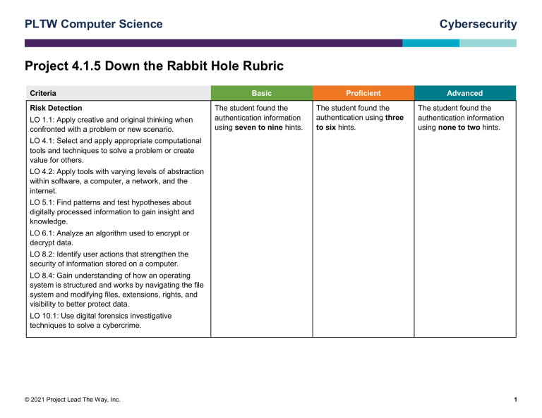 Cybersecurity Project Rubric: Down the Rabbit Hole