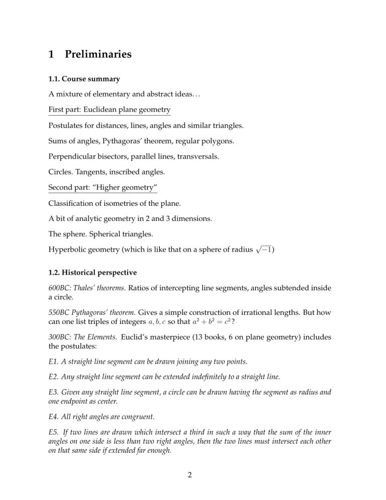 Euclidean & Higher Geometry Course Notes