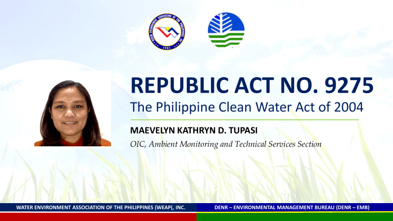 Philippine Clean Water Act: RA 9275 Presentation