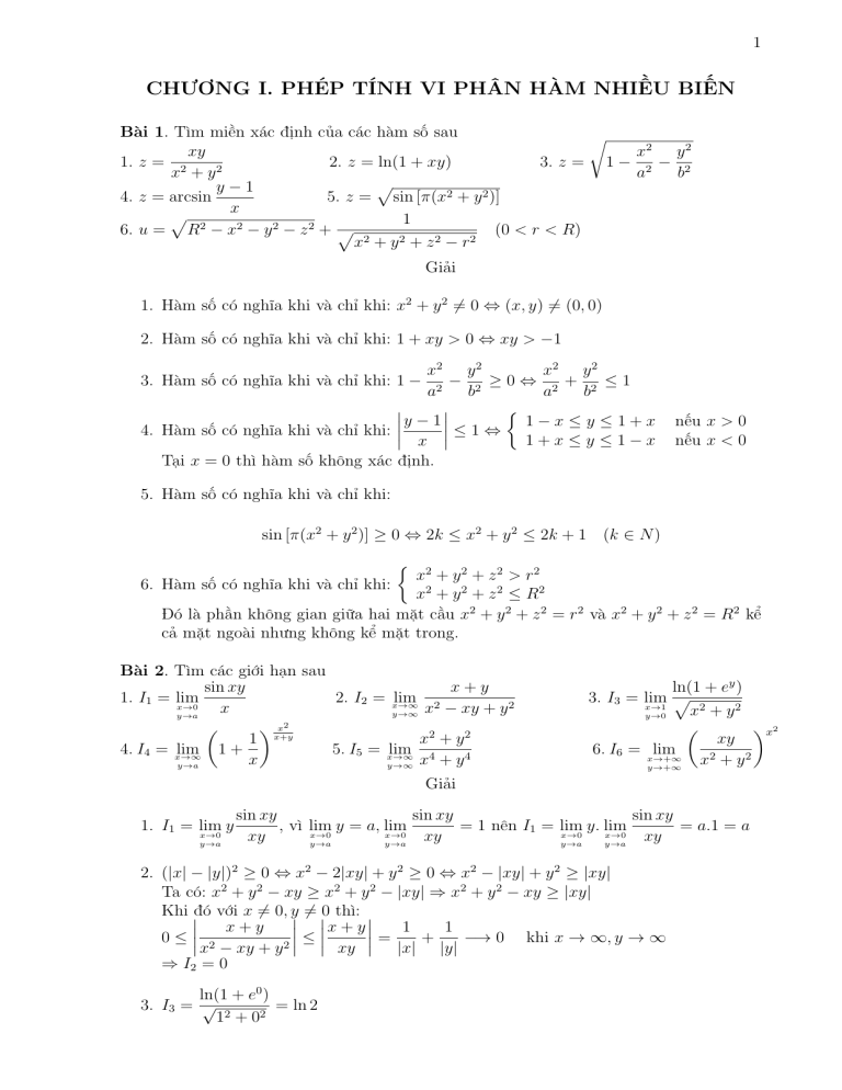 Ejercicios de Cálculo Multivariable: Dominios, Límites, Derivadas