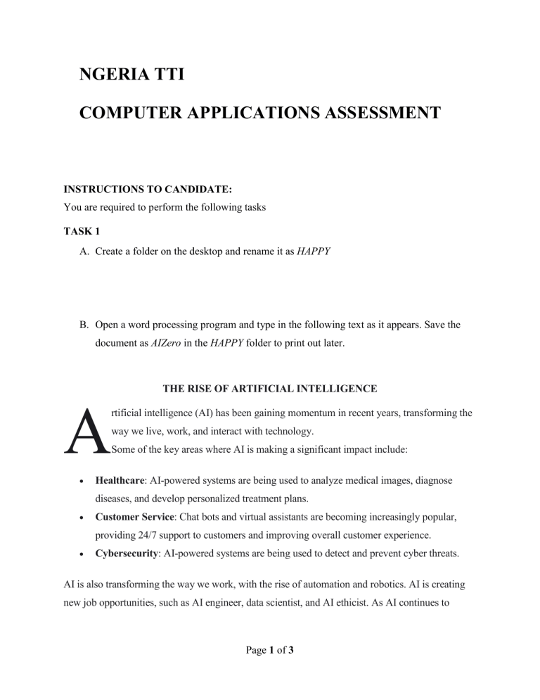 Computer Applications Assessment - Nigeria TTI
