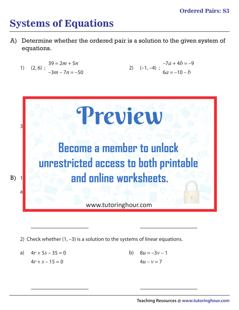 Systems of Equations: Ordered Pair Solutions