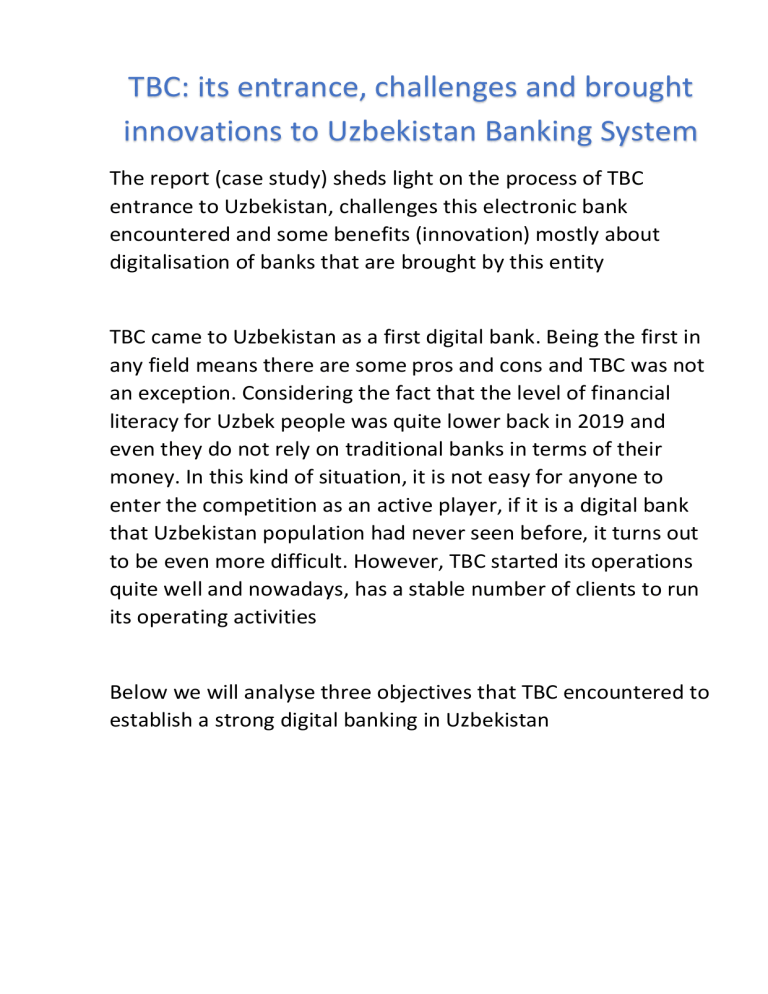 TBC Bank in Uzbekistan: Challenges & Innovations