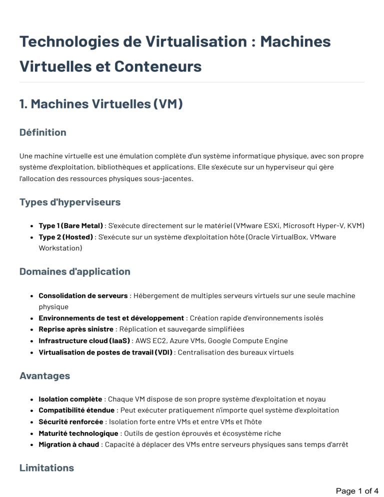 Machines Virtuelles vs. Conteneurs: Technologies de Virtualisation