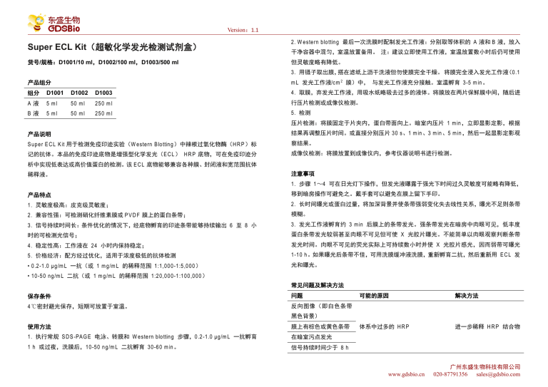 Super ECL Kit 说明书 | Western Blotting 试剂
