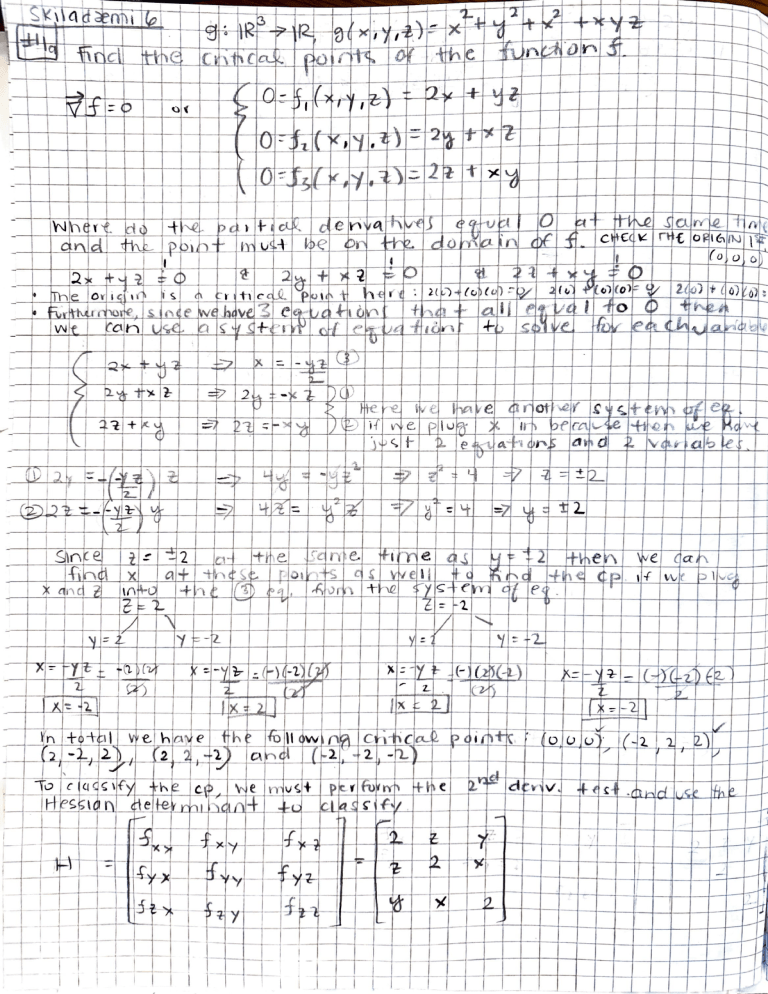 Critical Points & Hessian: Multivariable Calculus Exercise