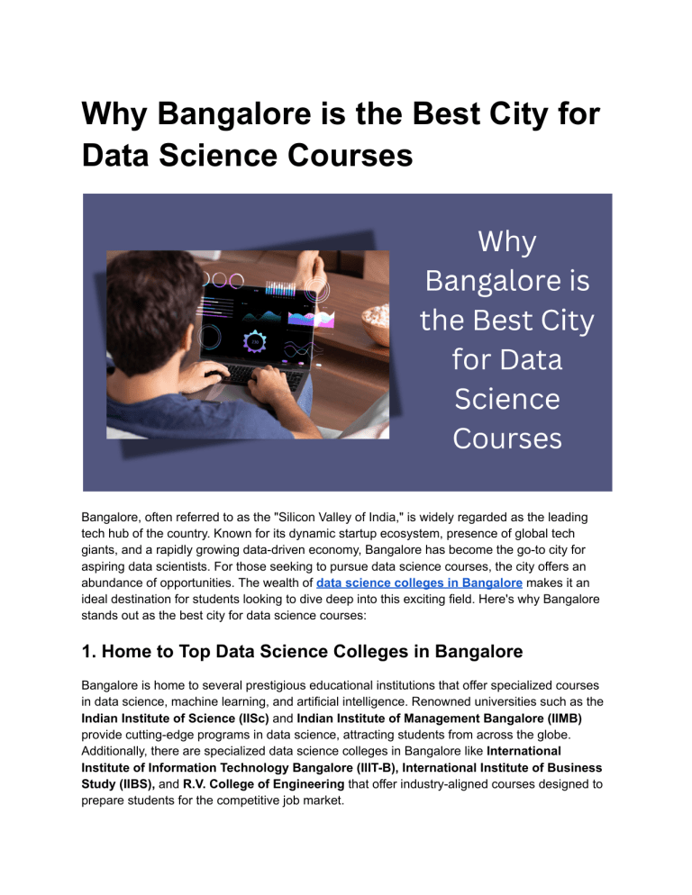 Bangalore: Best City for Data Science Courses