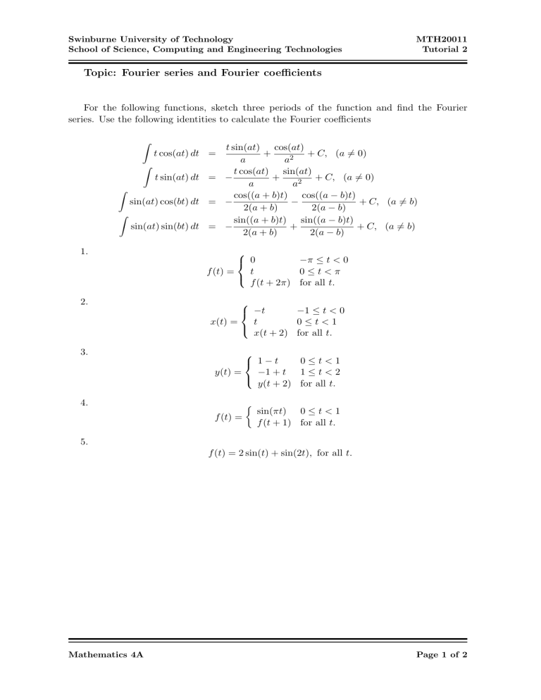 Fourier Series Tutorial: Problems and Solutions
