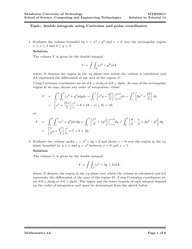 Double Integrals: Cartesian & Polar Coordinates Tutorial
