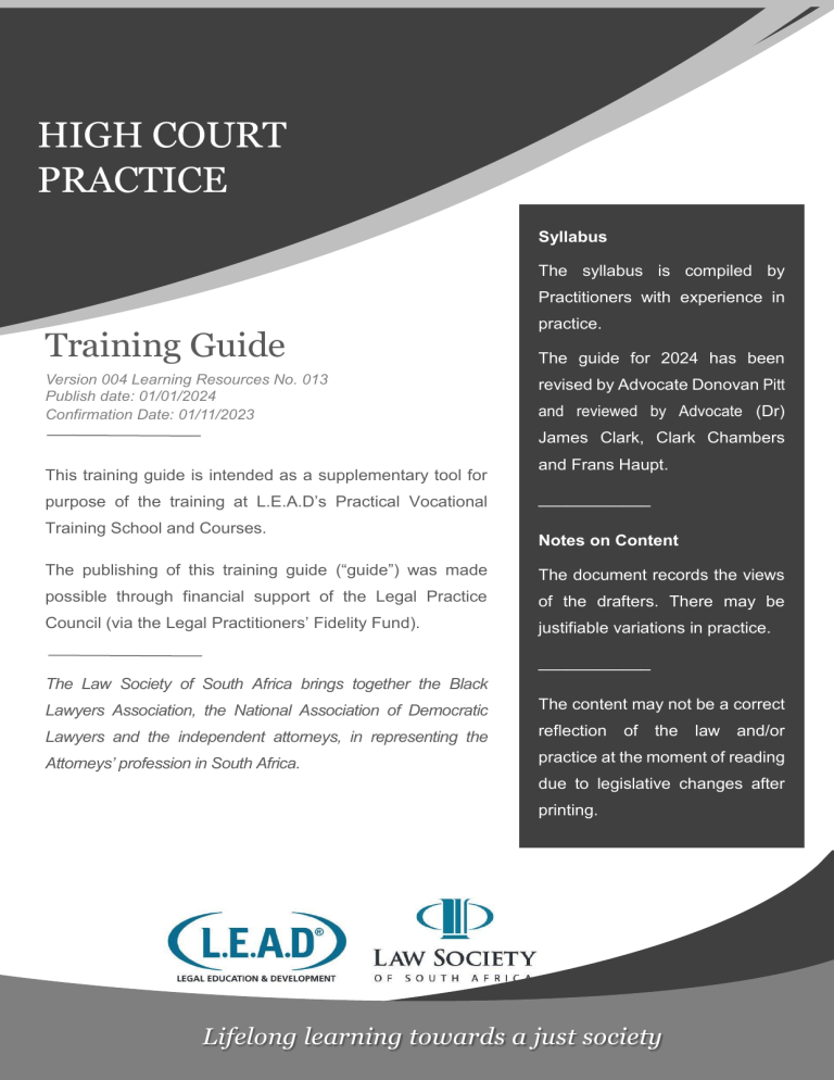 High Court Practice Training Guide & Syllabus