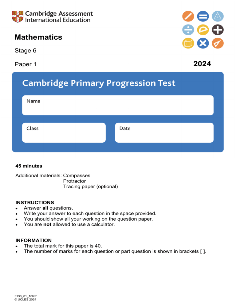 Stage 6 Mathematics Paper 1 Exam 2024