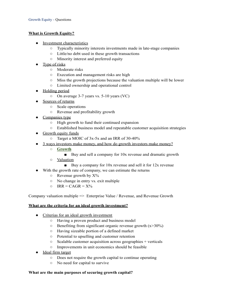 Growth Equity: Questions and Answers