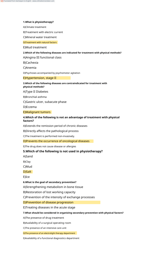 Physiotherapy Exam Questions and Answers