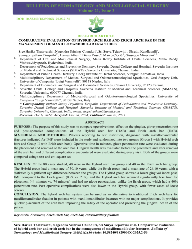 Hybrid vs. Erich Arch Bars for Maxillomandibular Fracture Fixation
