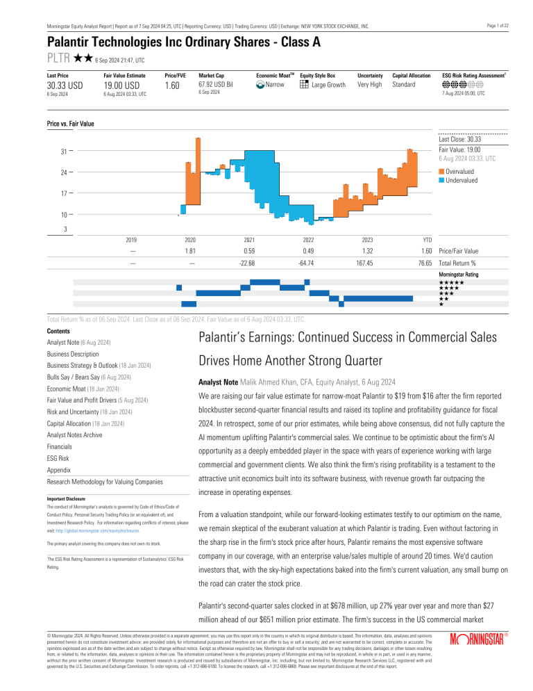 Palantir (PLTR) Stock Analysis: Fair Value & Outlook (Sep 2024)