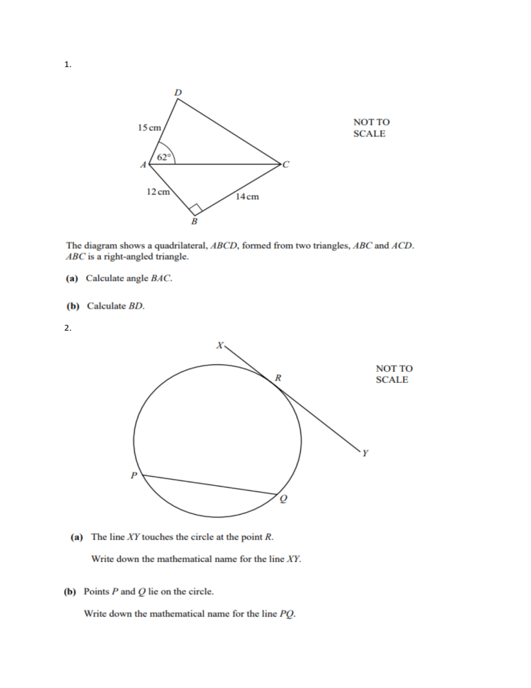 Geometry Worksheet: Quadrilaterals, Triangles, Circles