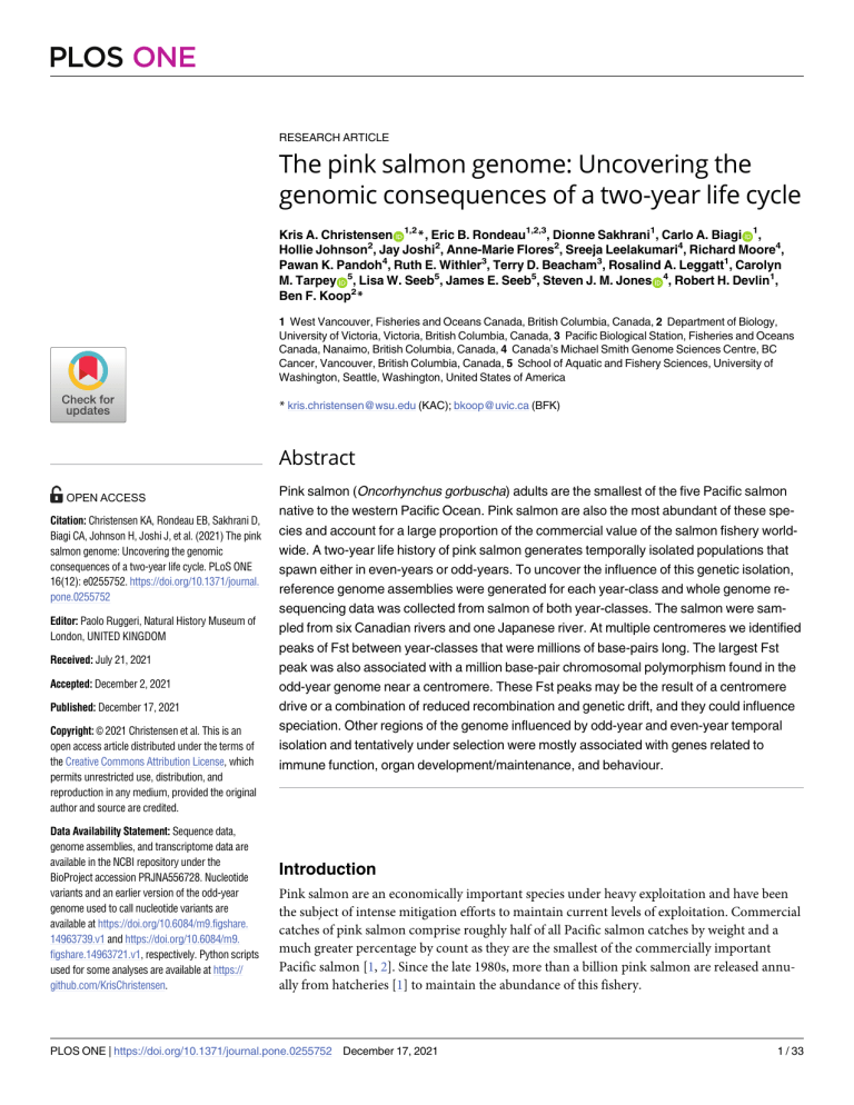 Pink Salmon Genome: Two-Year Life Cycle Genomic Consequences