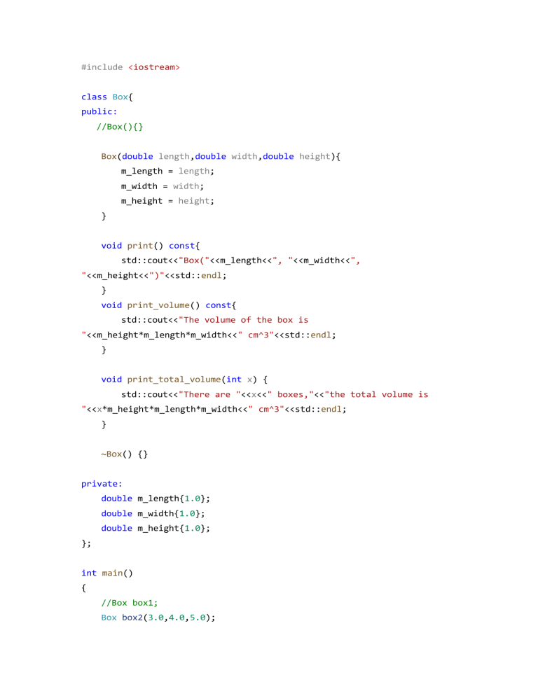 C++ Box Class: Volume Calculation and Object-Oriented Programming