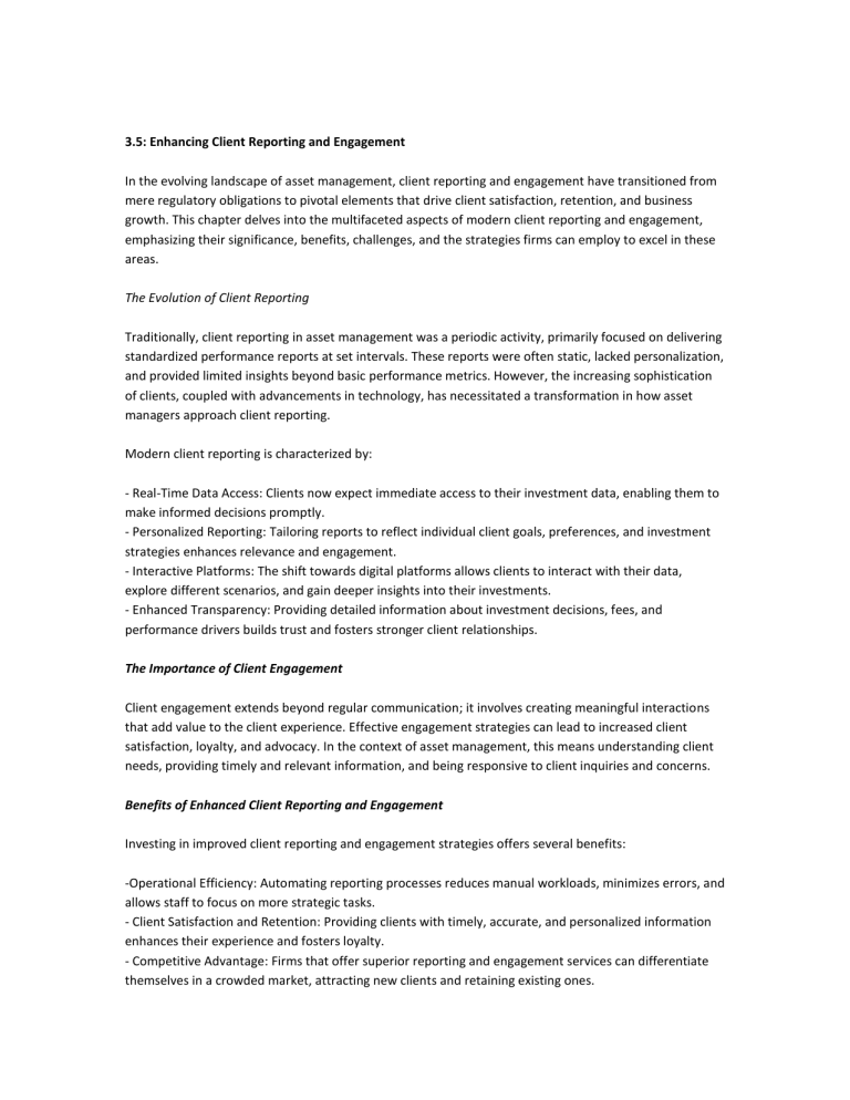 Client Reporting & Engagement: Enhancing Asset Management