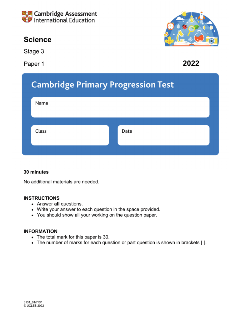 Stage 3 Science Exam Paper 2022