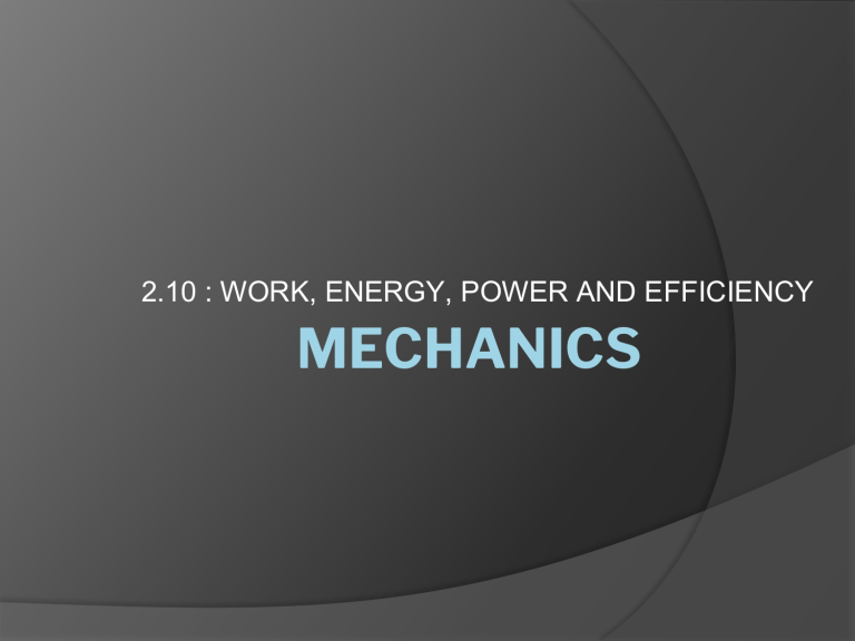 Work, Energy, Power & Efficiency: Mechanics Presentation