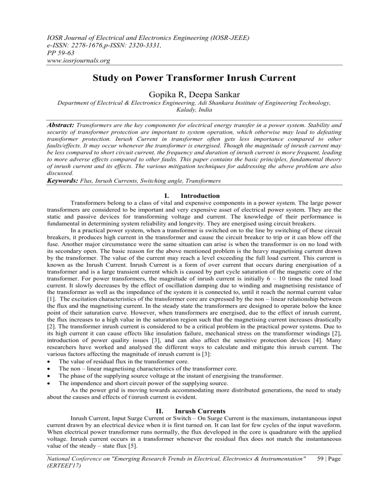 Power Transformer Inrush Current Study & Mitigation Techniques