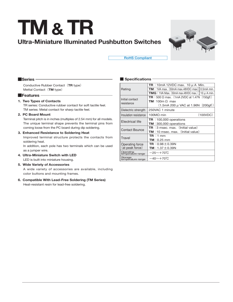 TM & TR Ultra-Miniature Pushbutton Switch Datasheet