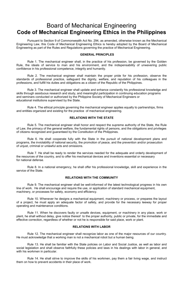 Mechanical Engineering Ethics Code - Philippines
