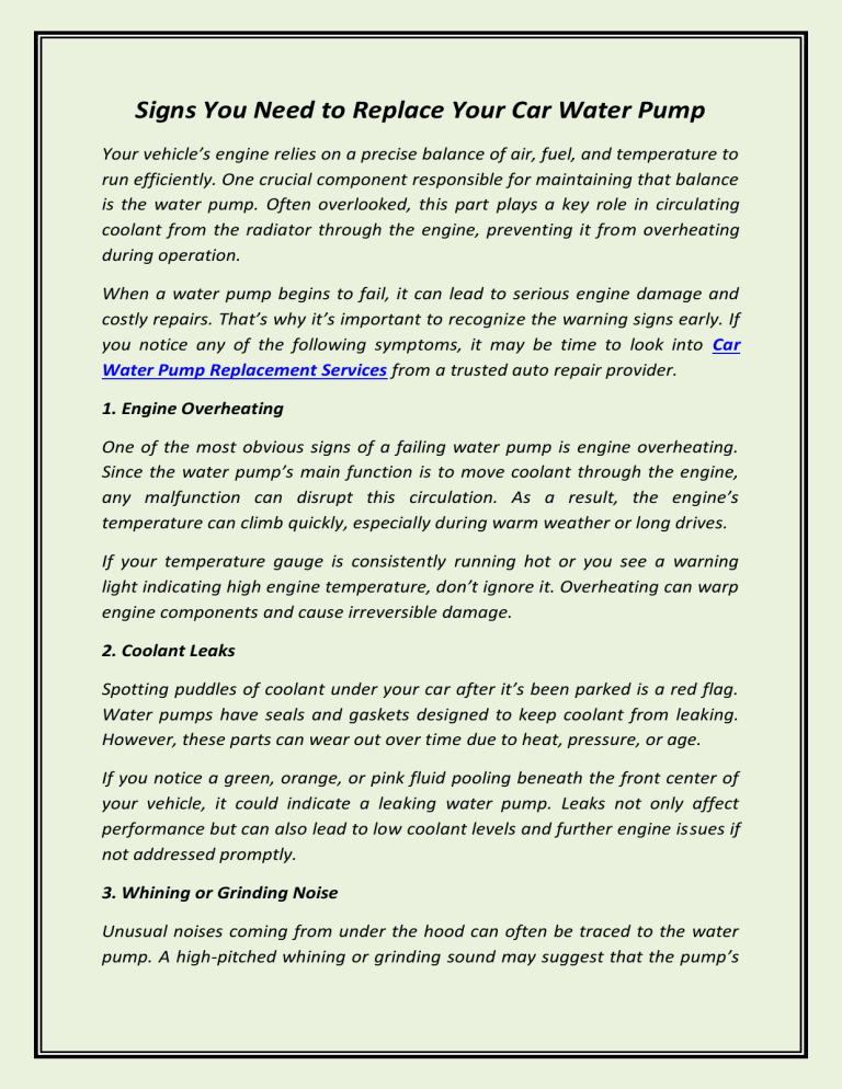 Car Water Pump Replacement: Signs & Prevention