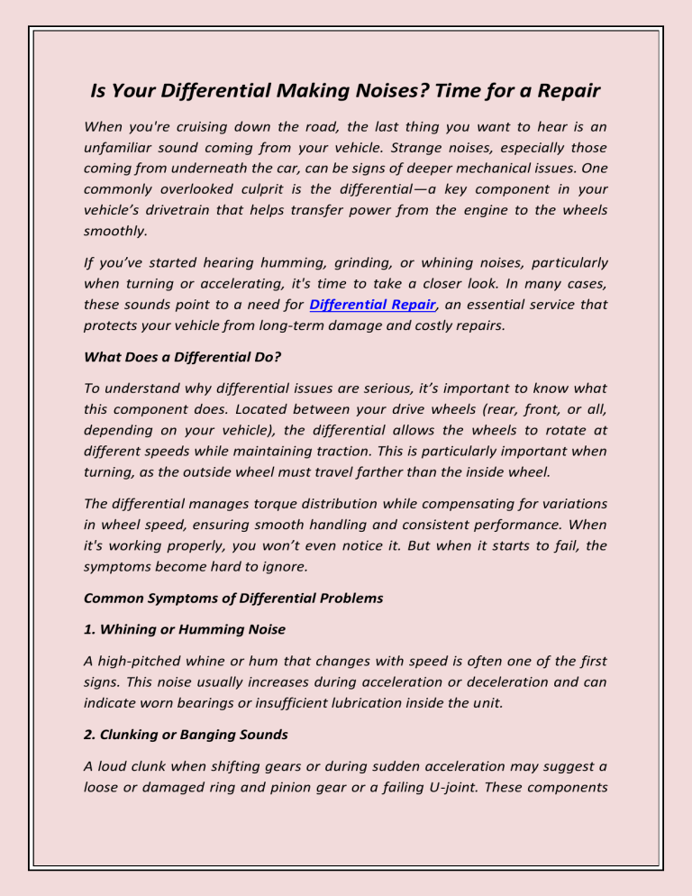 Differential Repair: Symptoms, Causes, and Maintenance