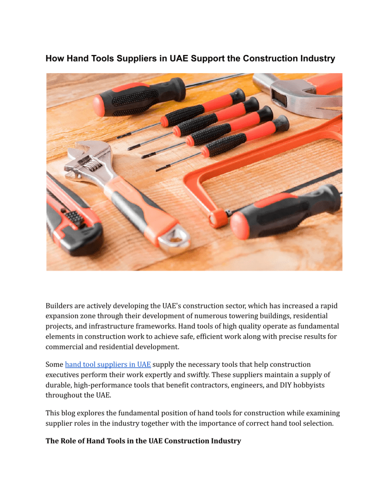 Hand Tool Suppliers in UAE: Supporting Construction Industry