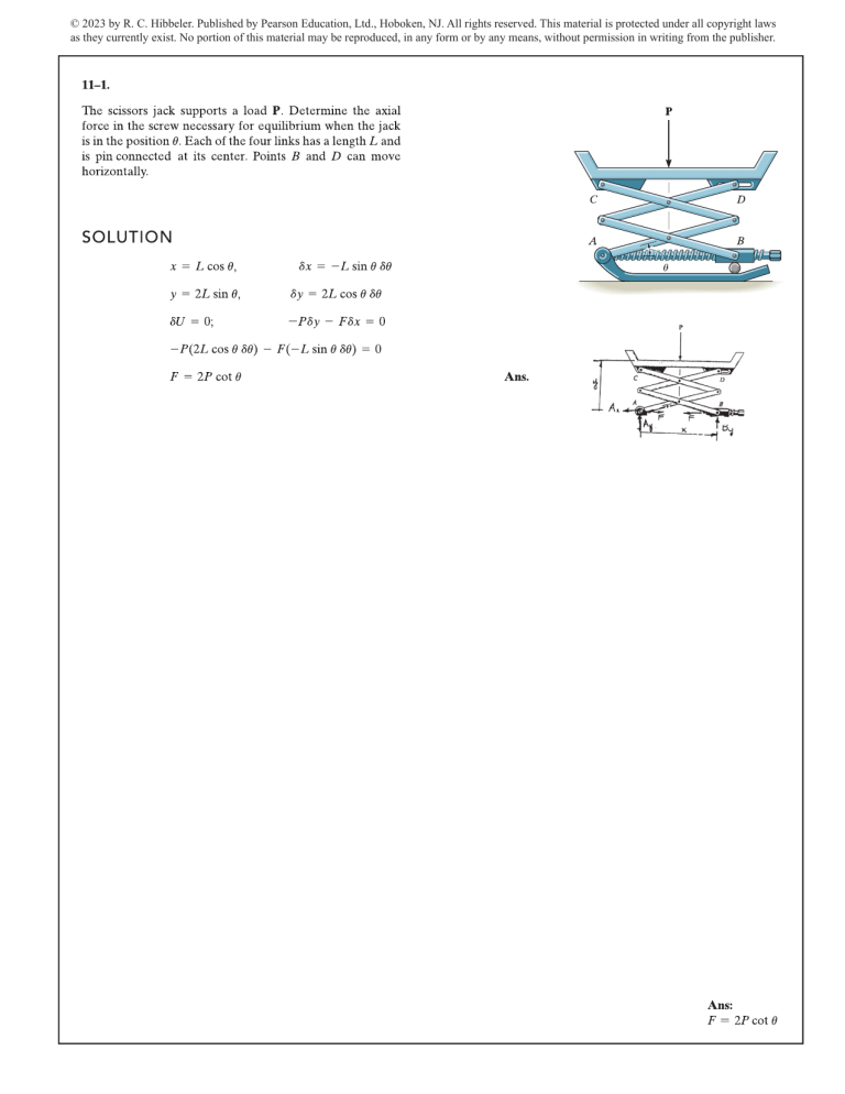 Scissors Jack Equilibrium: Mechanics Problem Solution