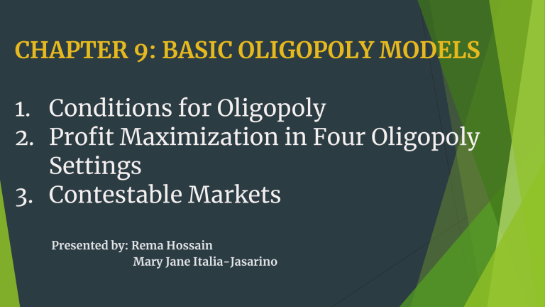 Oligopoly Models: Sweezy, Cournot, Stackelberg, Bertrand
