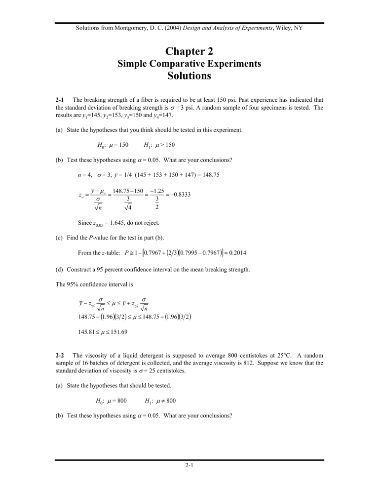 Solutions: Simple Comparative Experiments