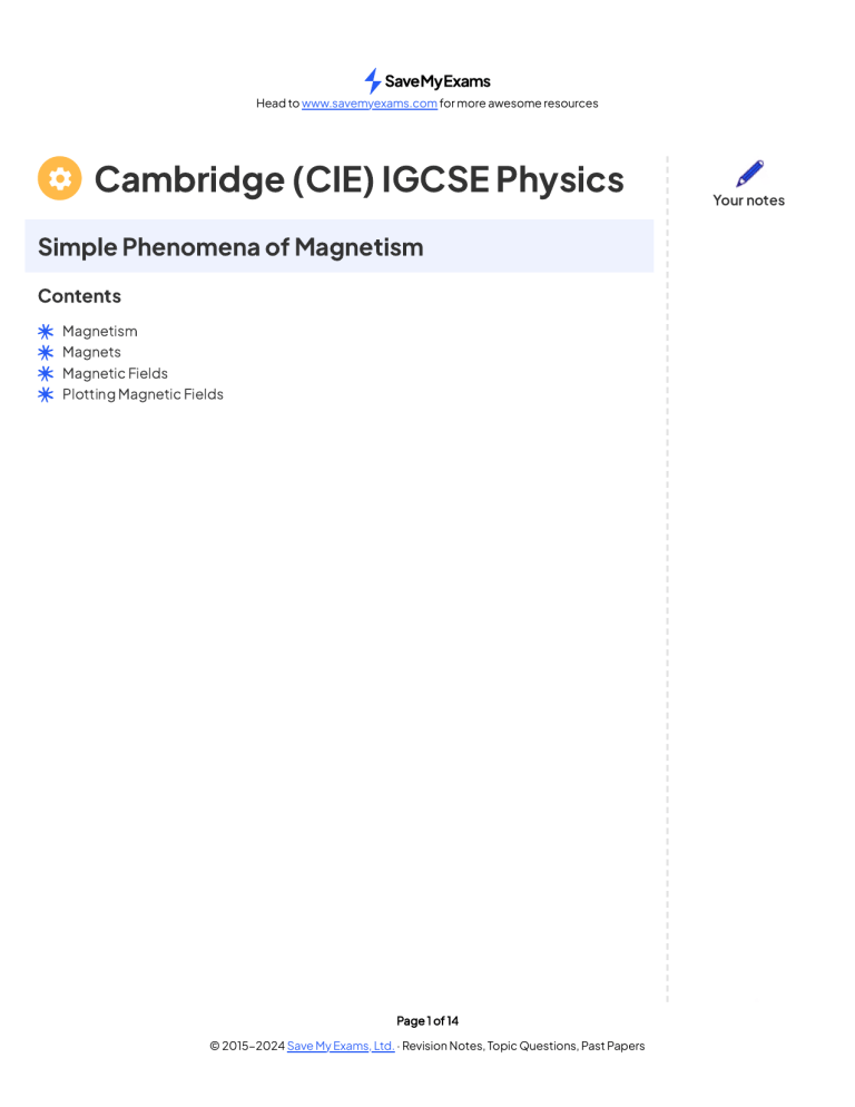 IGCSE Physics: Magnetism Revision Notes