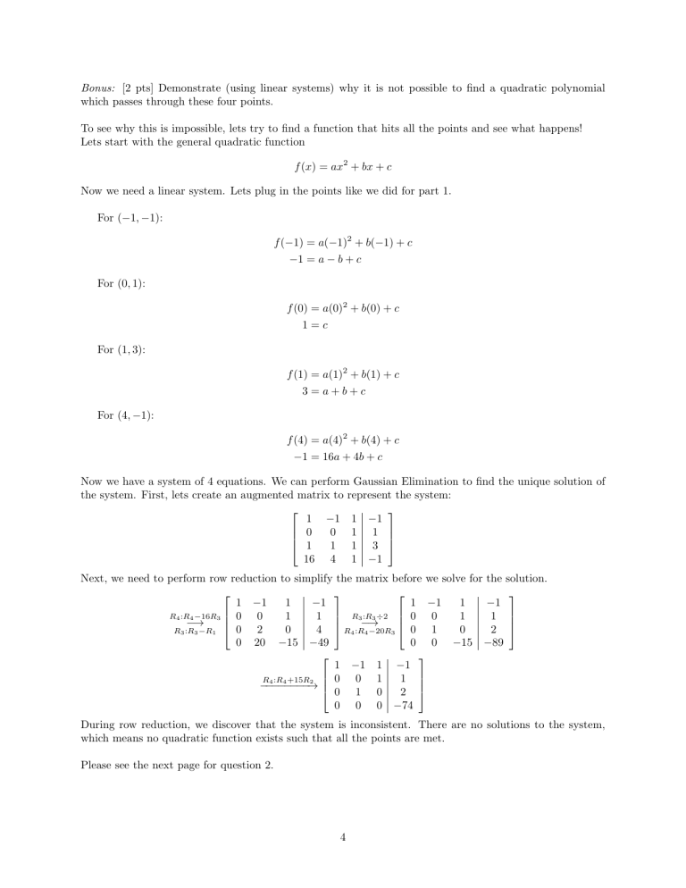Quadratic Polynomials & Linear Systems: Bonus Problem